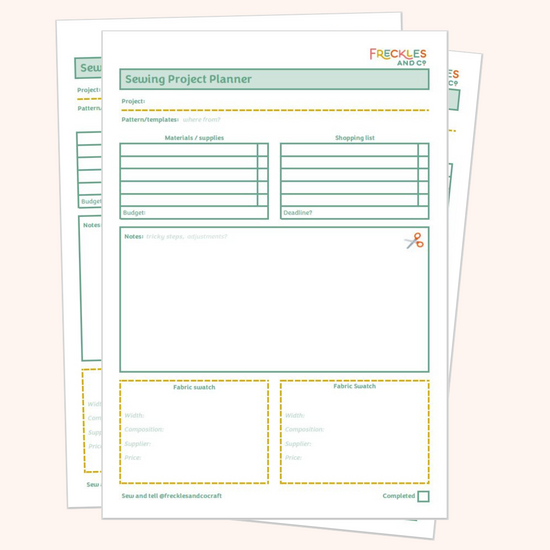 FREE PDF printable sewing project planner sheet by Freckles and Co