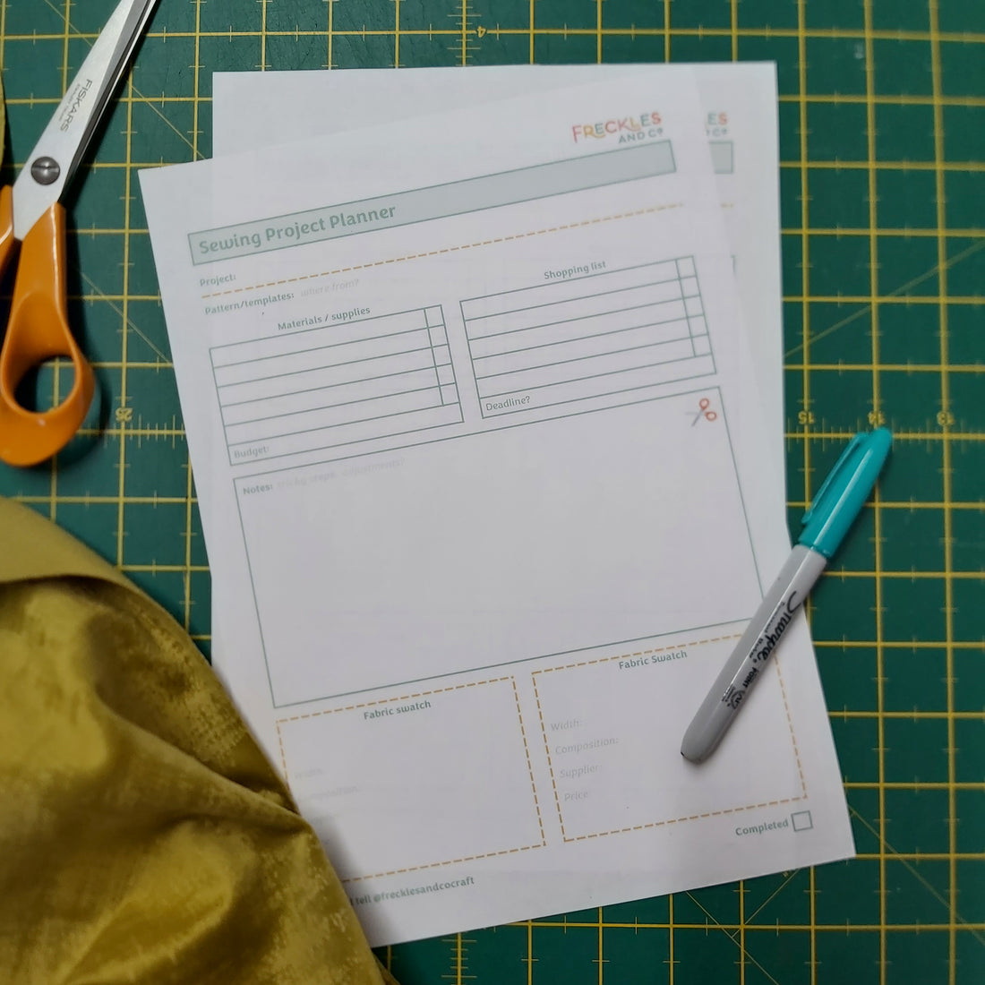 FREE PDF printable sewing project planner sheet by Freckles and Co