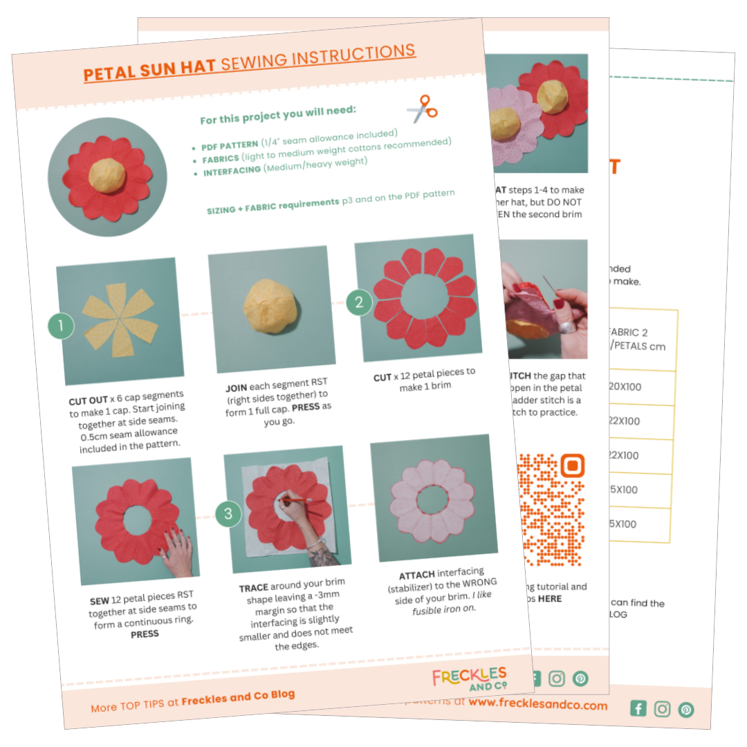 Kids Flower Sun Hat Sewing Pattern and Instructions at Freckles and Co