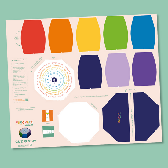 Rainbow Pouffe CUT&SEW Fabric Panel – Freckles and Co