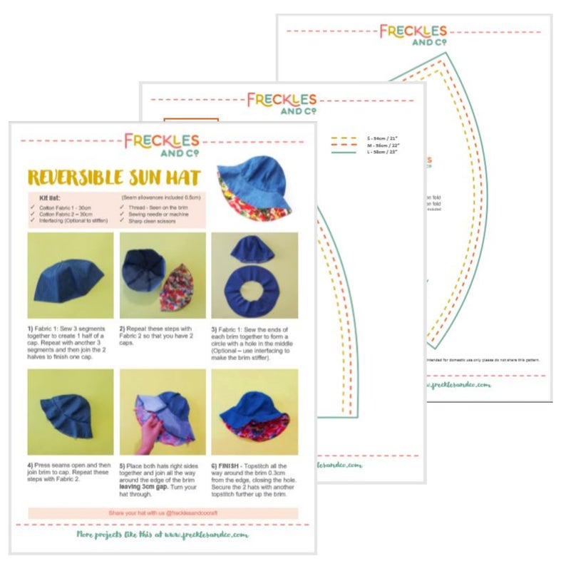 Reversible sun hat - Pattern and Instructions Freckles and Co