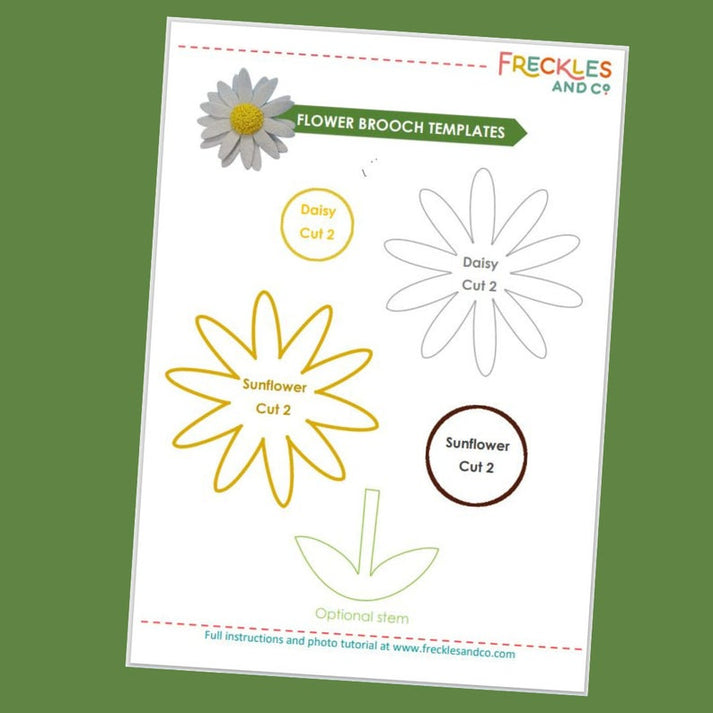 Felt flower Brooch sewing template Freckles and Co – Freckles and Co Sewing